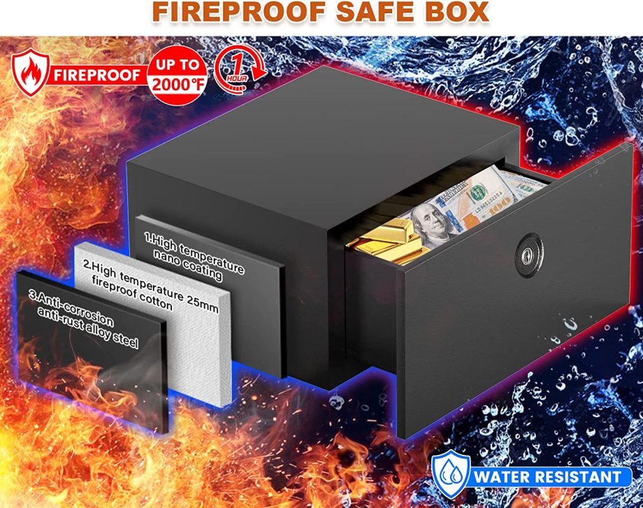 [Upgraded] 3.3 Cub Extra Large Safe Box Fireproof Waterproof with Inner Fireproof Cabinet Lock ...